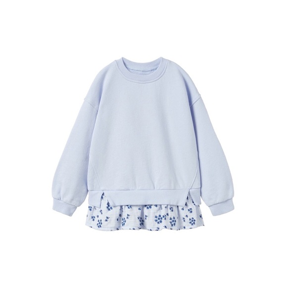 Zara | Shirts & Tops | Zara Blue Floral Contrasting Texture Sweatshirt ...
